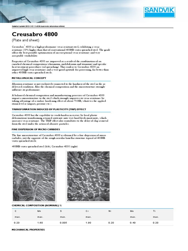 Datasheet Creusabro 4800 PDF | PDF