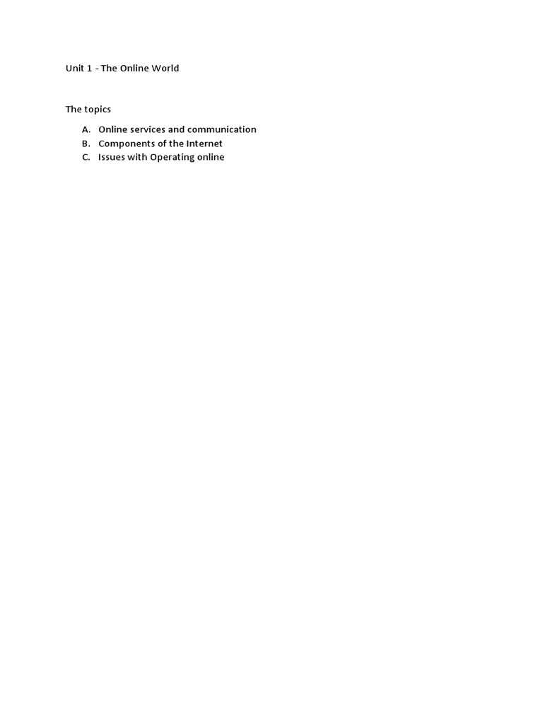 Unit 1 Online World - Key Areas Covered | PDF | Internet | Computer Network