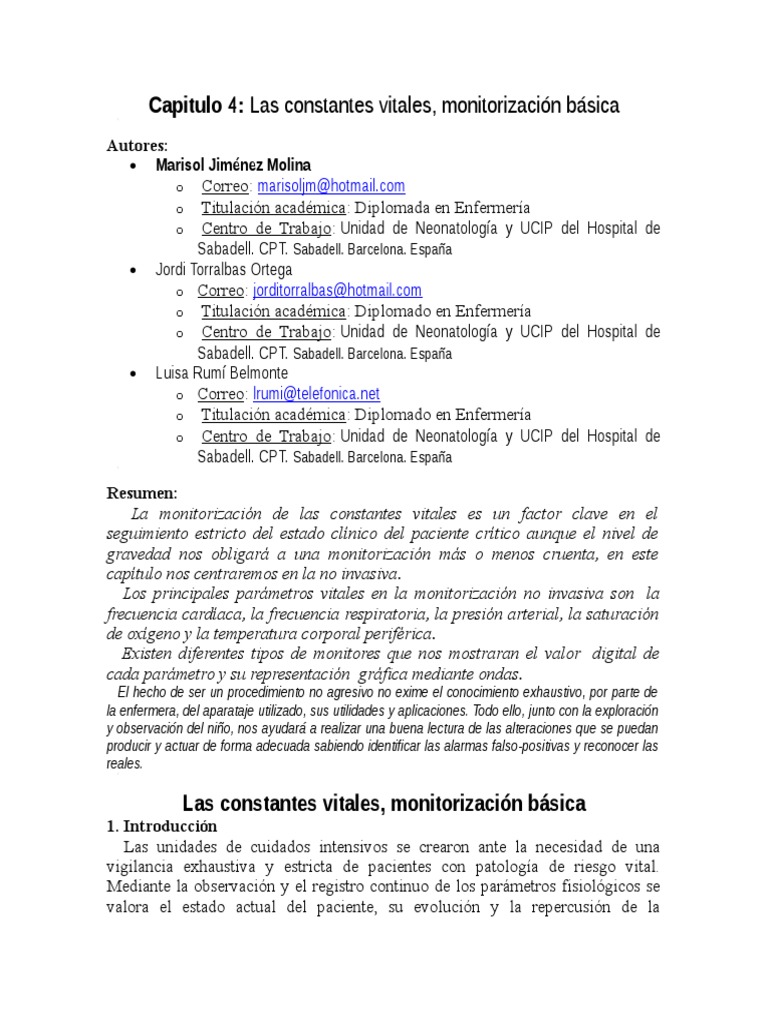 Monitorizacion No Invasiva | PDF | Electrocardiografia | Hemodinámica