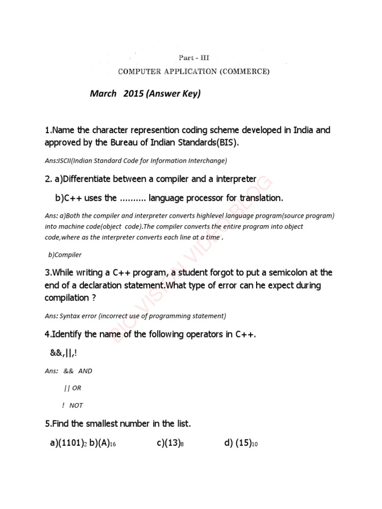 March 2015 Computer Science Exam Key | PDF | Disk Storage | Computer ...