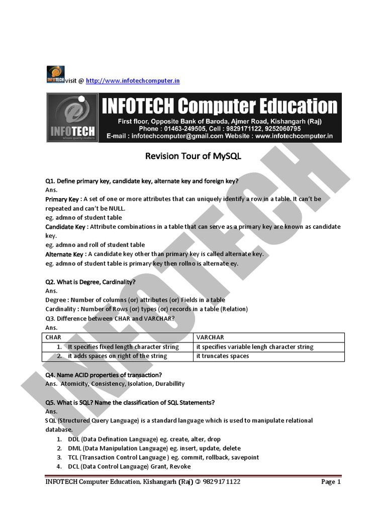 Mysql Revision Tour | PDF | Sql | Database Transaction