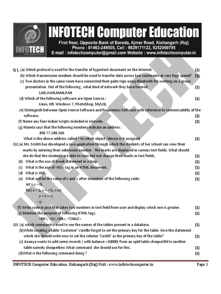 Informatics Practices Sample Paper Computer Data Computing 3983