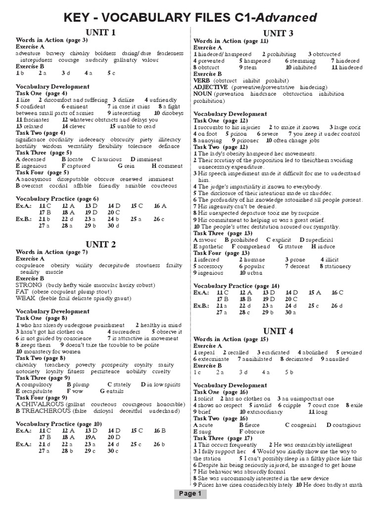 Vocabulary Files C1 KEY | PDF | Wellness | Medical