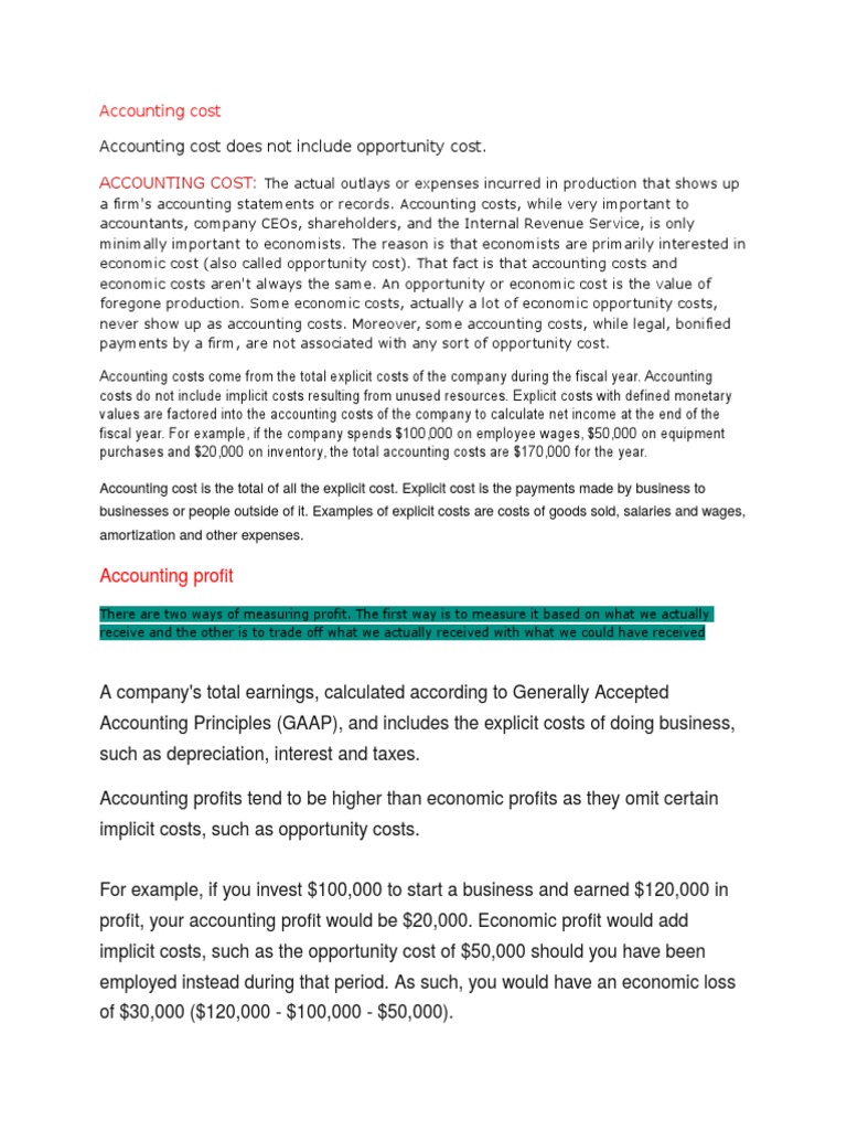 Accounting vs Economic Profit | PDF