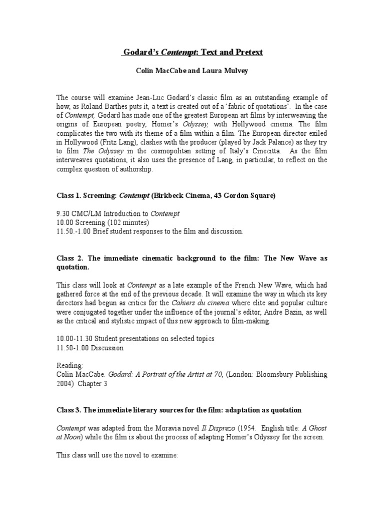Godard's Contempt:: Text and Pretext | PDF | Jean Luc Godard | Homer