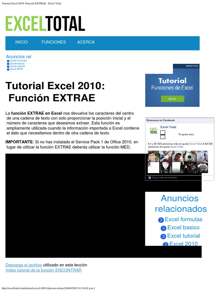 Tutorial Excel 2010 - Función EXTRAE | PDF | Microsoft Excel | Cadena (informática)
