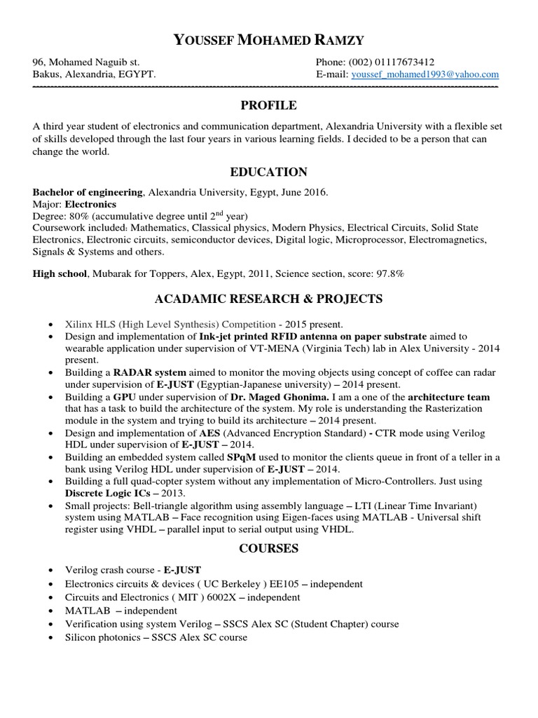 CV - Youssef Mohamed Ramzy - Compressed | PDF | Hardware Description ...