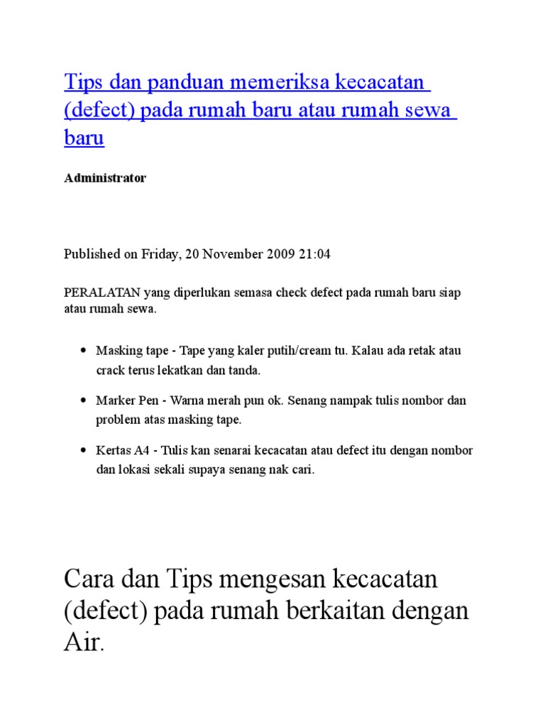 Tips Dan Panduan Memeriksa Kecacatan (Defect) Pada Rumah Baru Atau ...