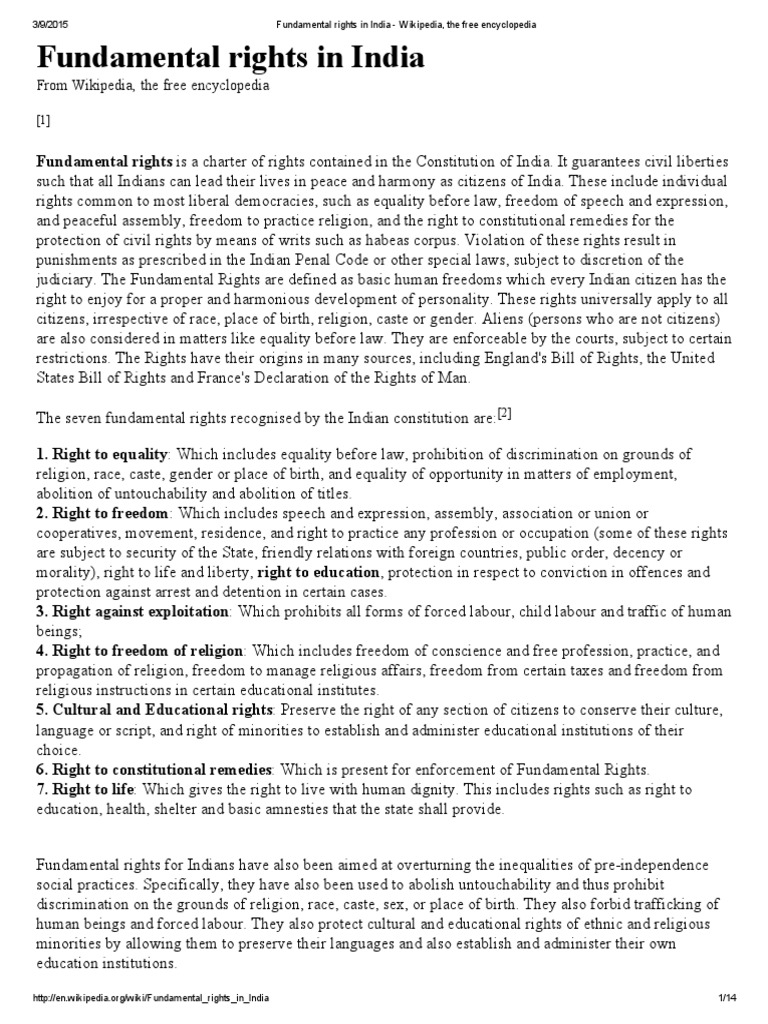 Fundamental Rights in India - Wikipedia, The Free Encyclopedia PDF ...