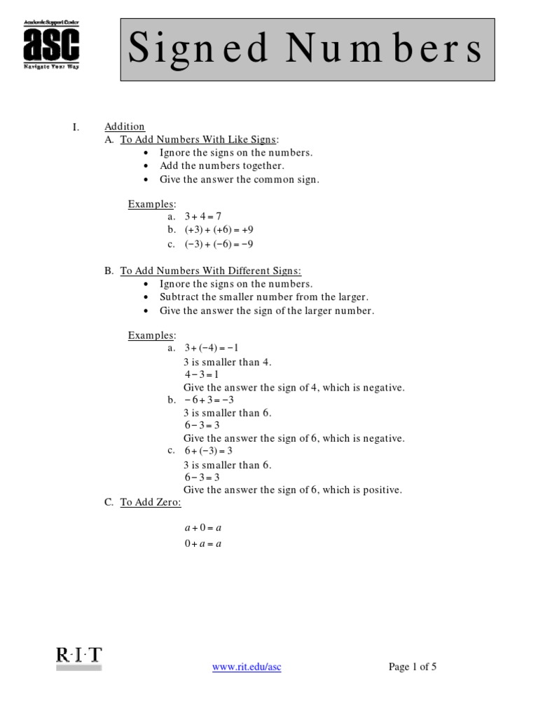 Signed Numbers: Math Operations Guide | PDF | Teaching Methods & Materials