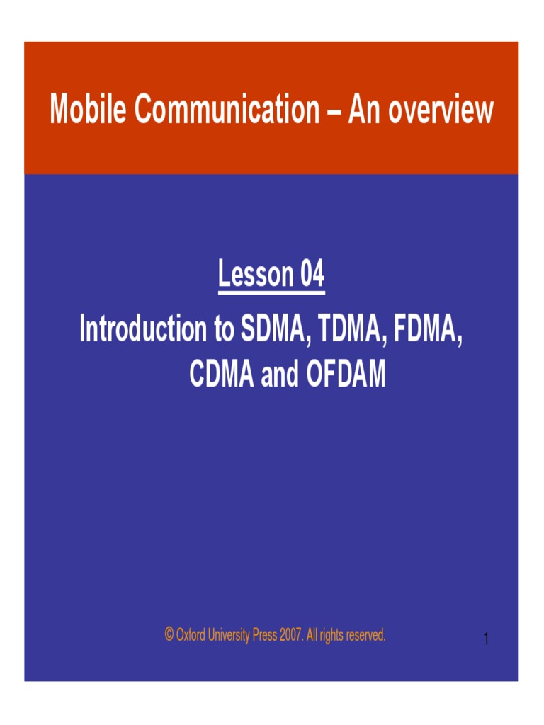 Mobile Communication - An Overview: Lesson 04 Introduction To SDMA, TDMA, FDMA, Cdma and Ofdam | PDF