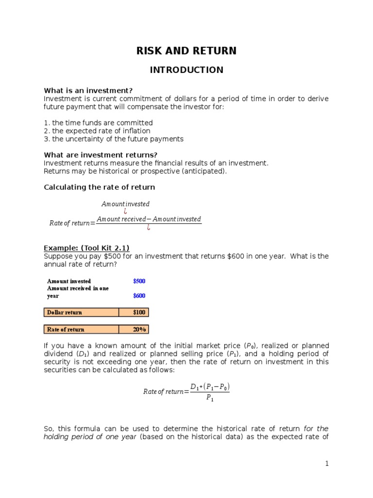 RISK and RETURN With Solutions | PDF | Beta (Finance) | Capital Asset ...