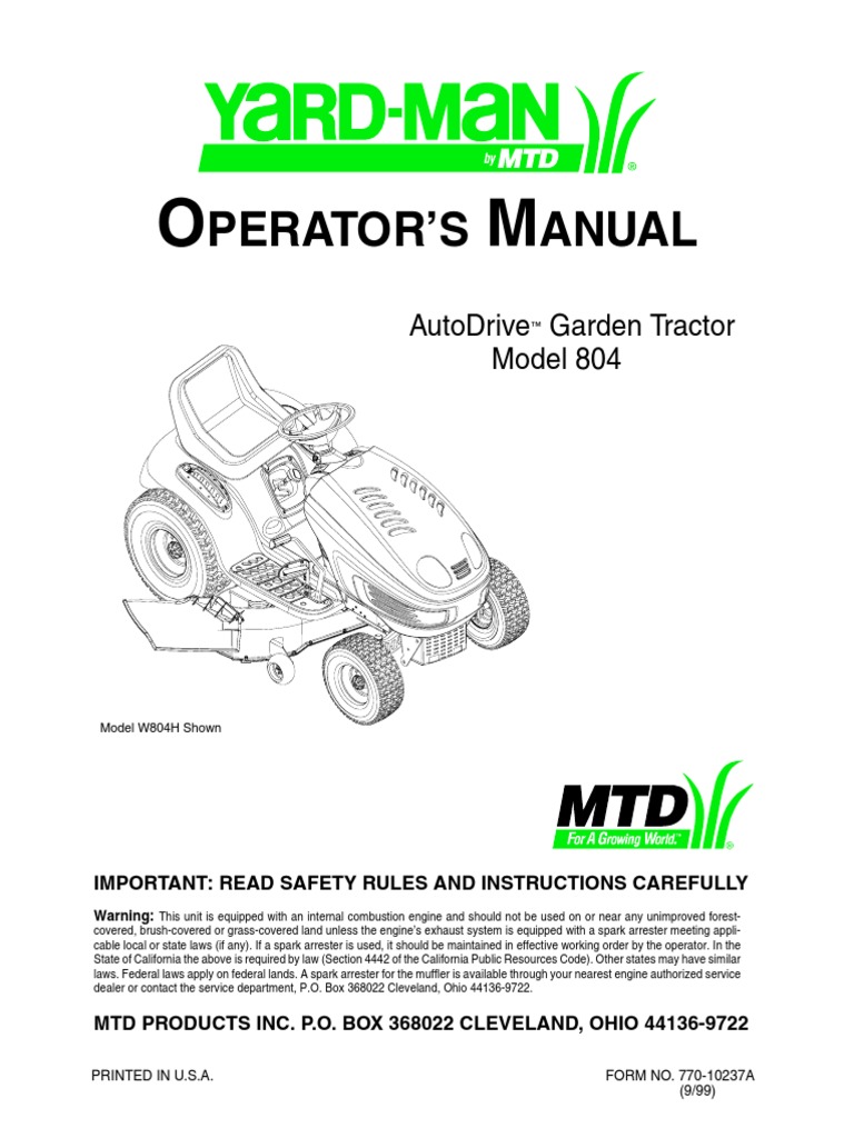 Yardman 20 hp lawn tractor manual store