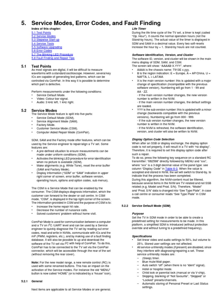 Philips Services Codes Error Codes Tpm91ela - Smo | PDF | Usb Flash ...