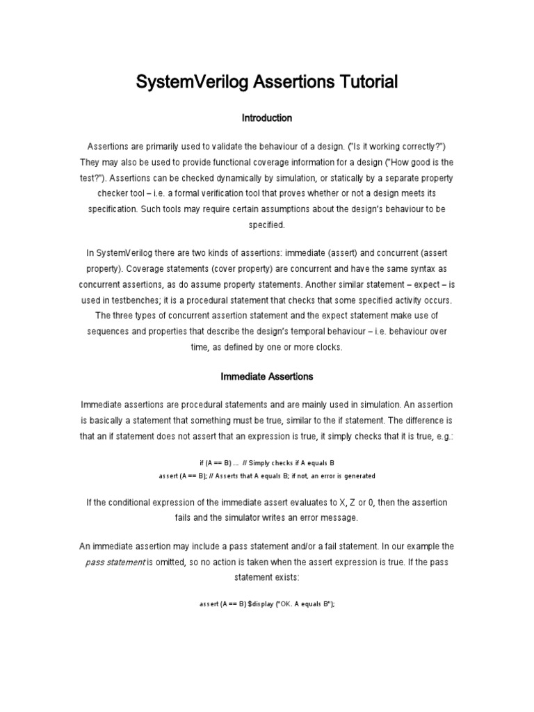 Systemverilog Assertions Tutorial: Pass Statement | PDF