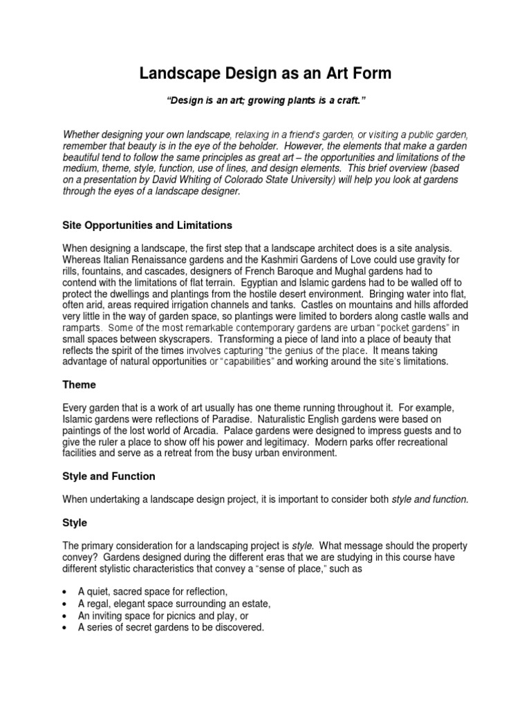Landscape Design As An Art Form | PDF | Gardens | Landscape