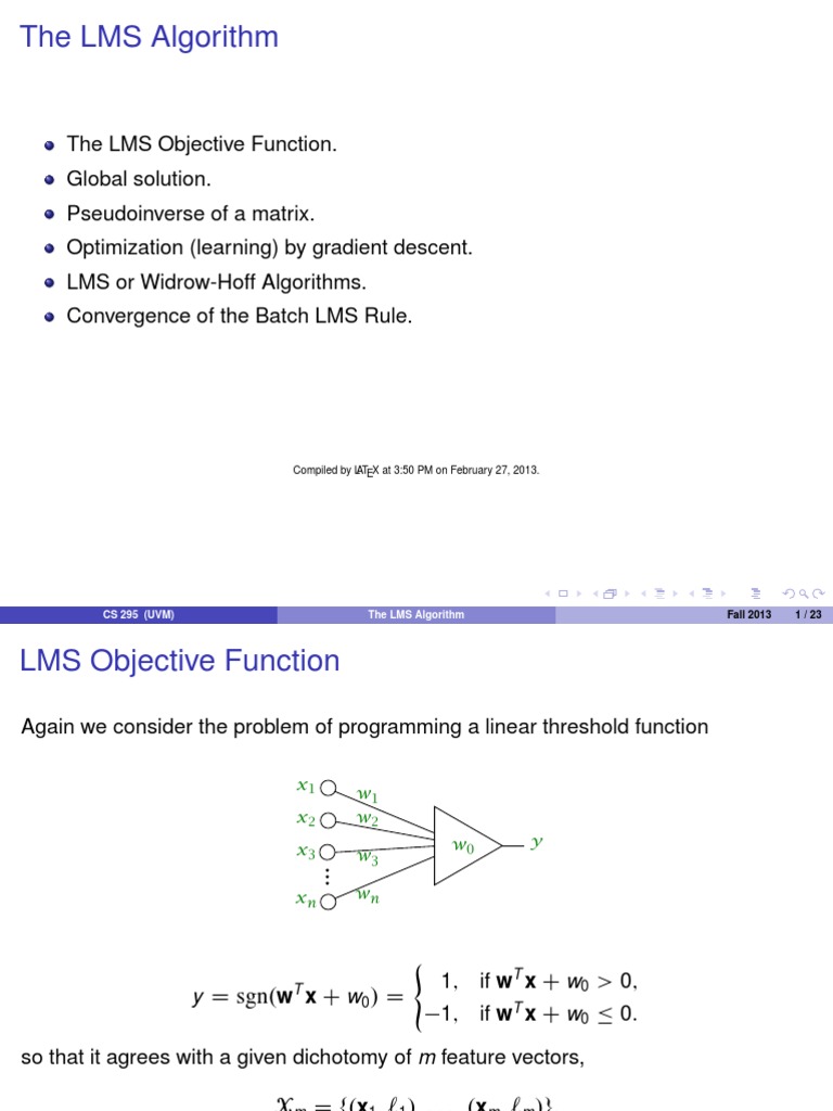 The LMS Objective Function. Global Solution. Pseudoinverse of A Matrix. Optimization (Learning ...