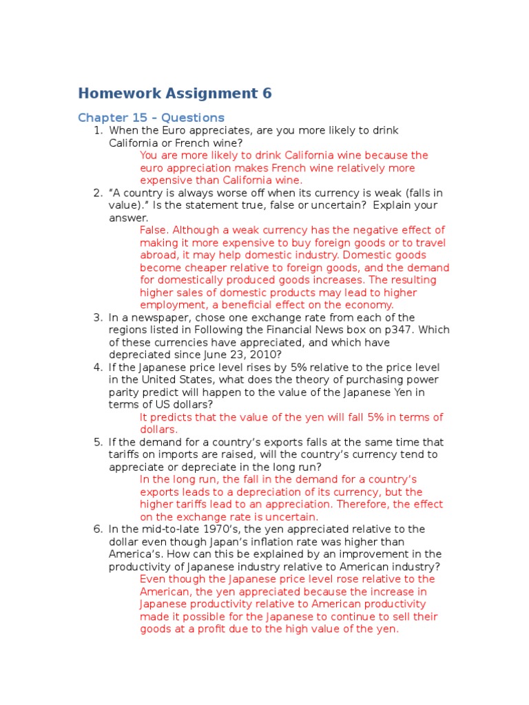 Homework Assignment - 6 Answers | PDF | Exchange Rate | Euro