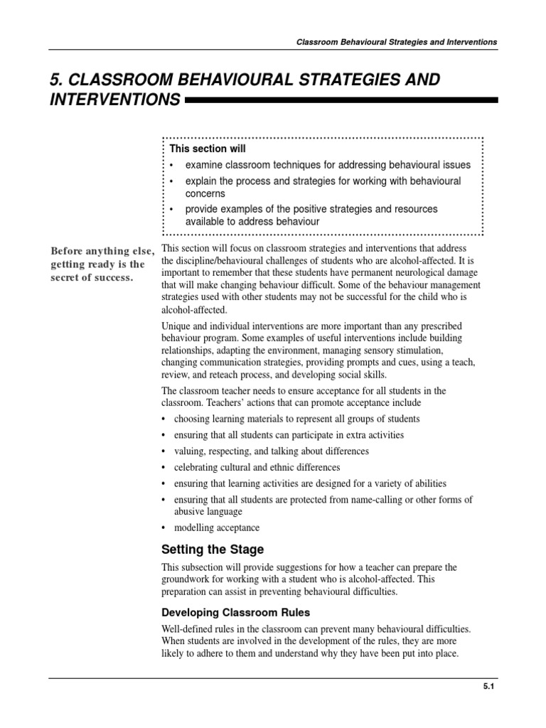 Classroom Behavioural Strategies and Interventions | PDF | Inclusion ...