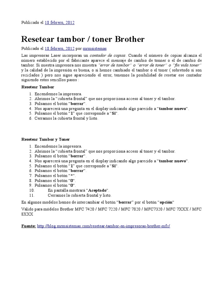 Resetear Tambor y Toner - Brother MFC-7360N | PDF