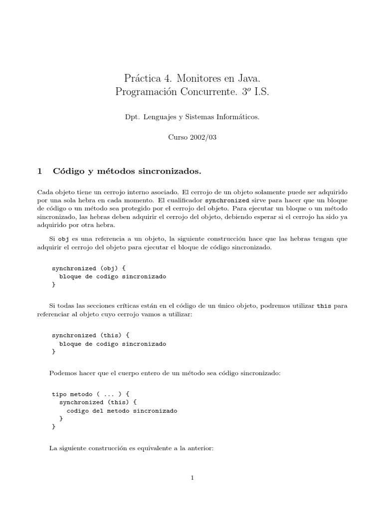 Monitores en Java | PDF | Infraestructura informática | Java (lenguaje ...
