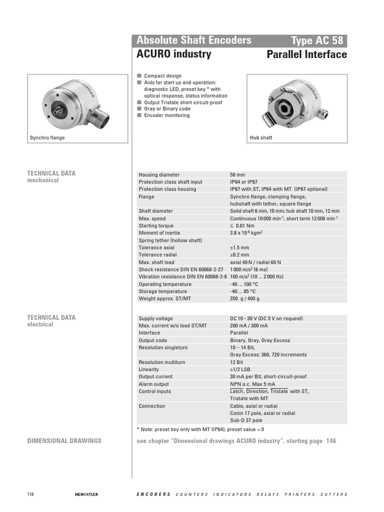 ACURO Industry Parallel Interface: Absolute Shaft Encoders Type AC 58 | PDF | Electronic ...