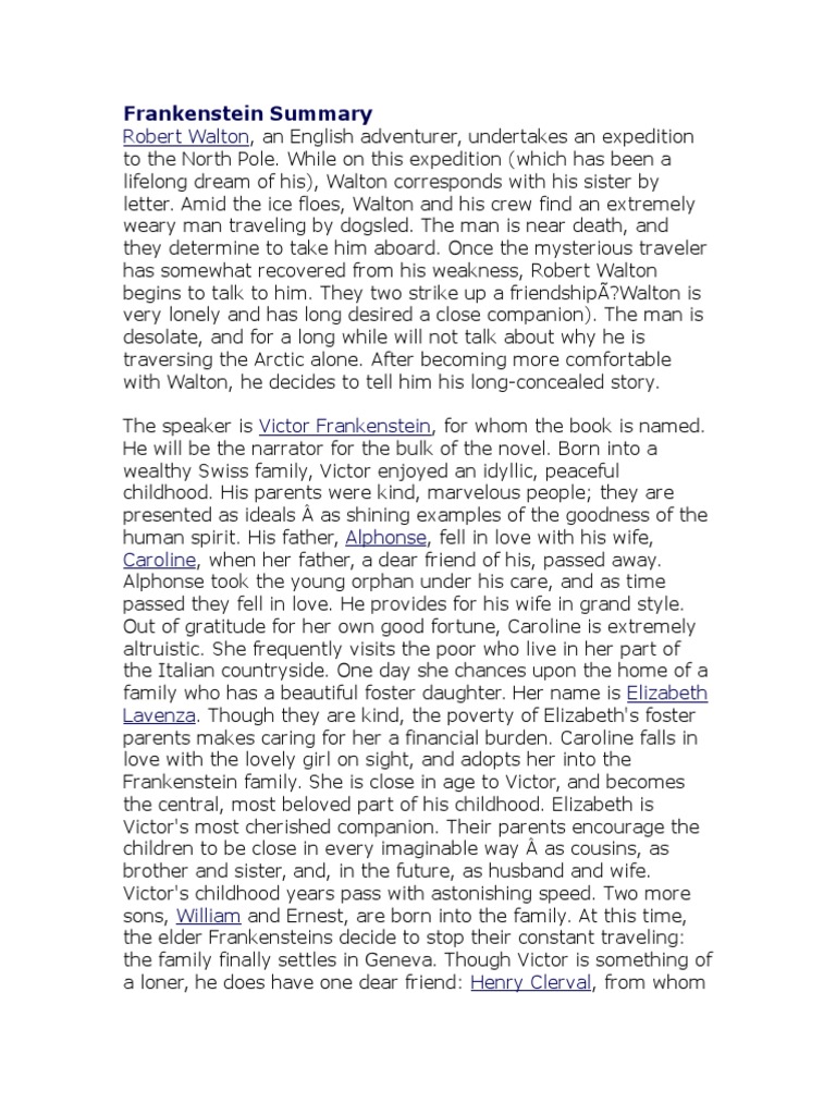 Frankenstein Summary | PDF | Frankenstein | Mary Shelley