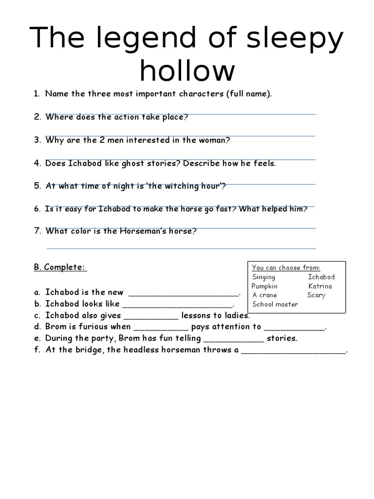 "The Legend of Sleepy Hollow Quiz" | PDF