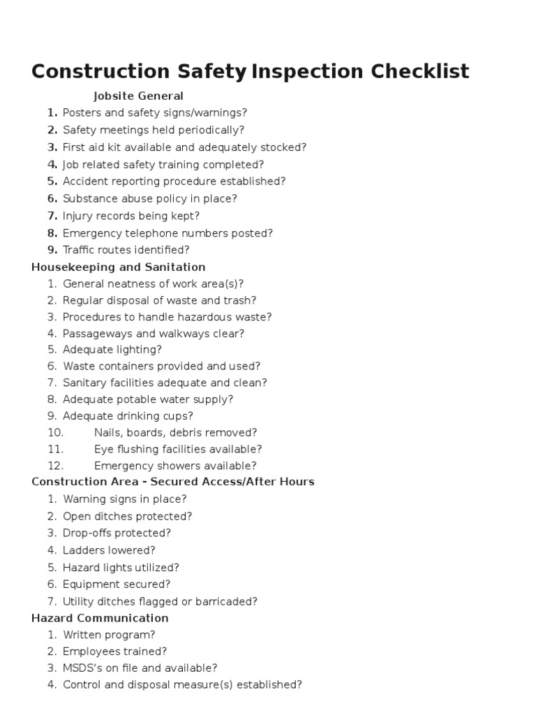 construction safety checklist | Personal Protective Equipment | Ladder