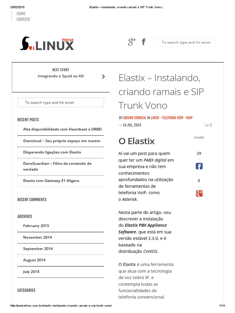 Elastix - Instalando, Criando Ramais e SIP Trunk Vono | PDF | Voz sobre IP (VoIP) | Protocolo de ...