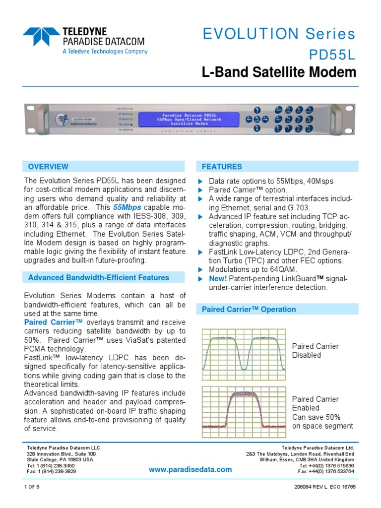 Paradise Datacom PD55 Evolution L-Band Satellite Modem Data Sheet ...
