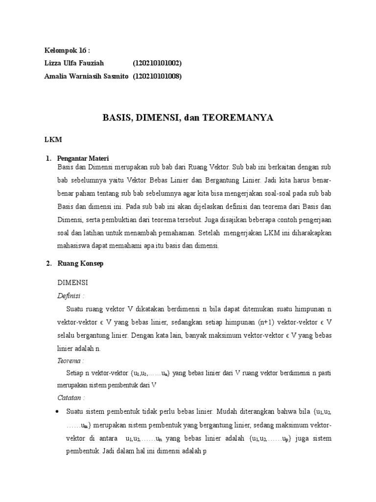 LKM Basis Dimensi Dan Teoremanya | PDF