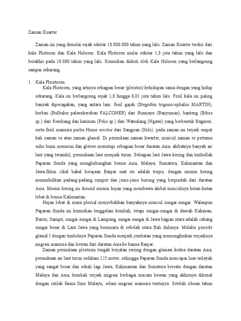 Ciri-Ciri Zaman Kuarter: Pleistosen & Holosen | PDF | Ilmu Sosial