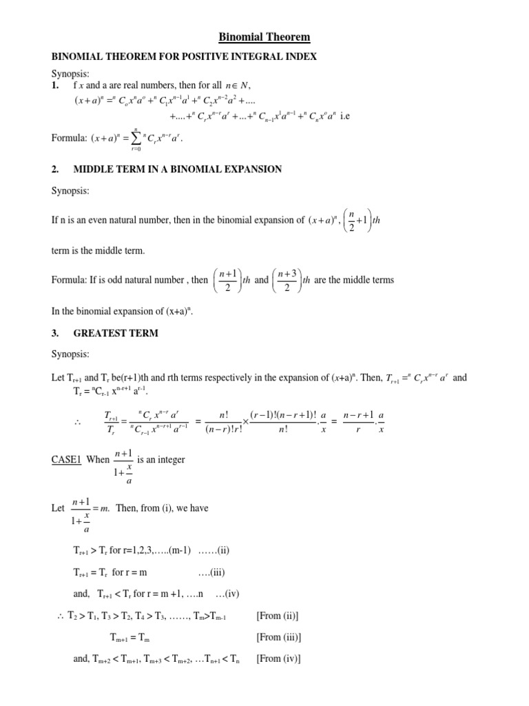 01 Binomial Theorem | PDF | Combinatorics | Numbers