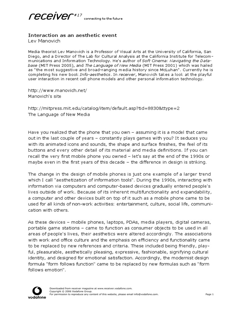 Lev Manovich: Interaction As An Aesthetic Event | PDF | Mac Os | User ...
