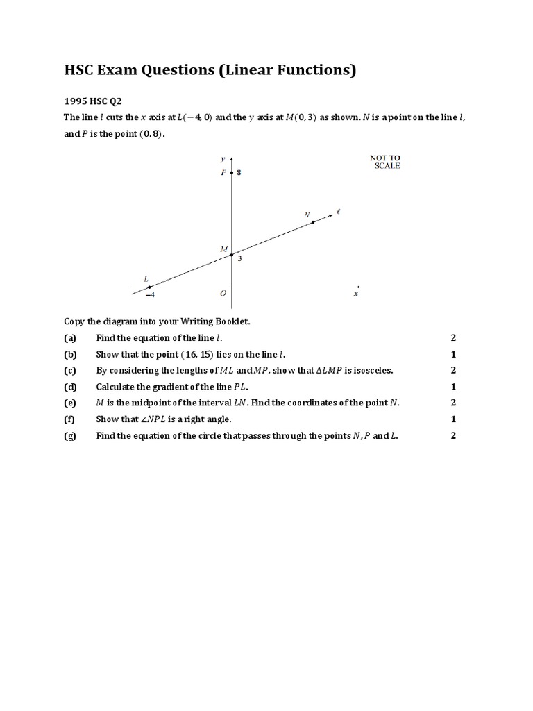 HSC Exam Questions (Linear Functions) | PDF | Cartesian Coordinate ...