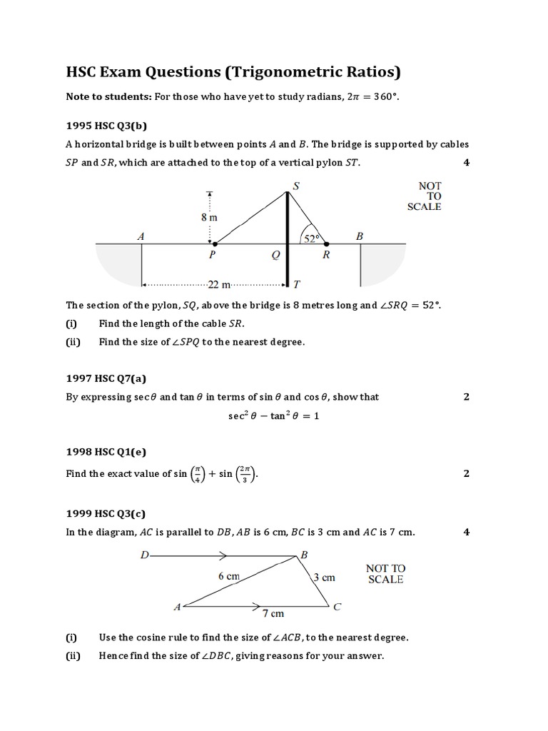 HSC Exam Questions (Trigonometric Ratios) | Sine | Trigonometric Functions