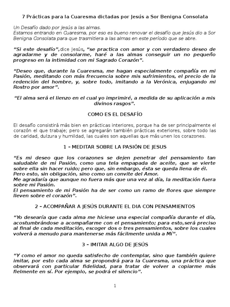 7 Prácticas para La Cuaresma Dictadas Por Jesús A Sor Benigna Consolata ...