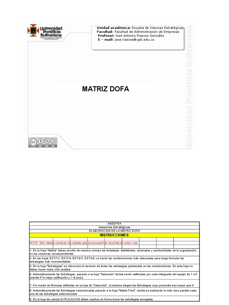 Matriz Dofa Modelo | PDF | Análisis FODA | Tecnologías de la información