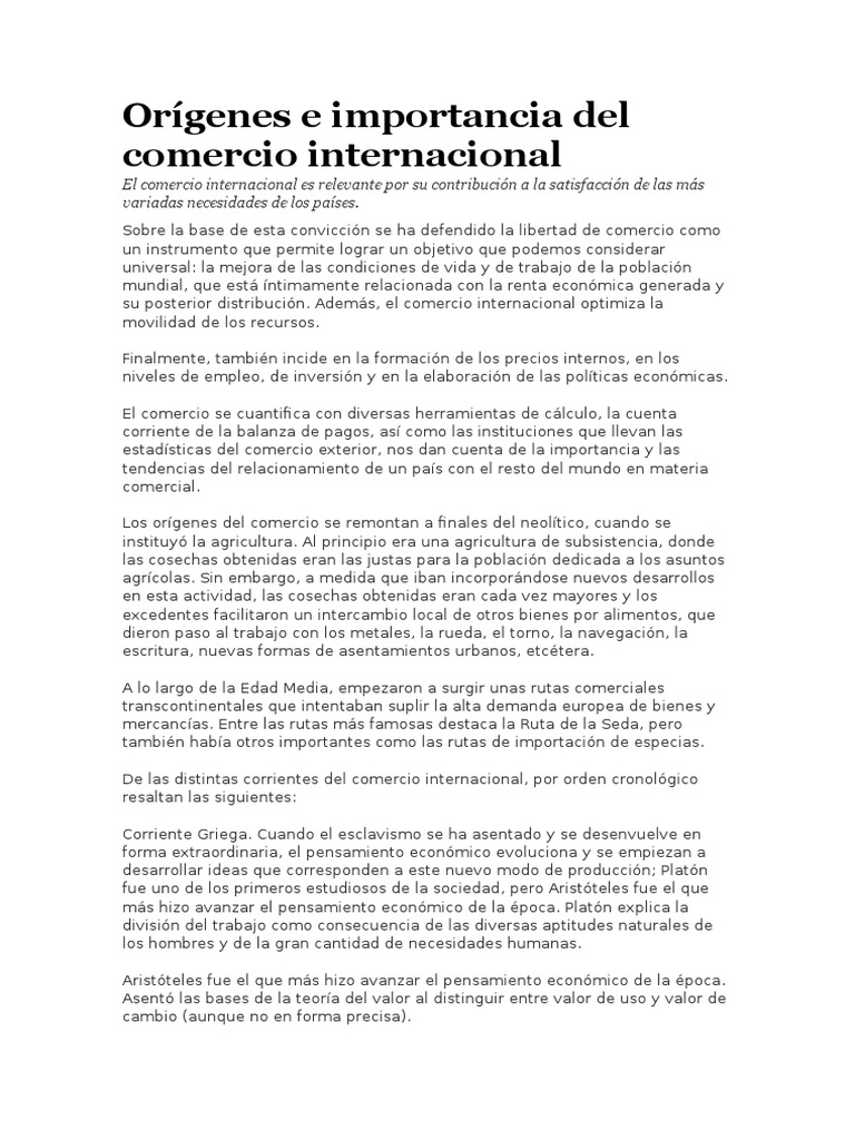 Orígenes e Importancia Del Comercio Internacional | PDF | Mercantilismo | Comercio