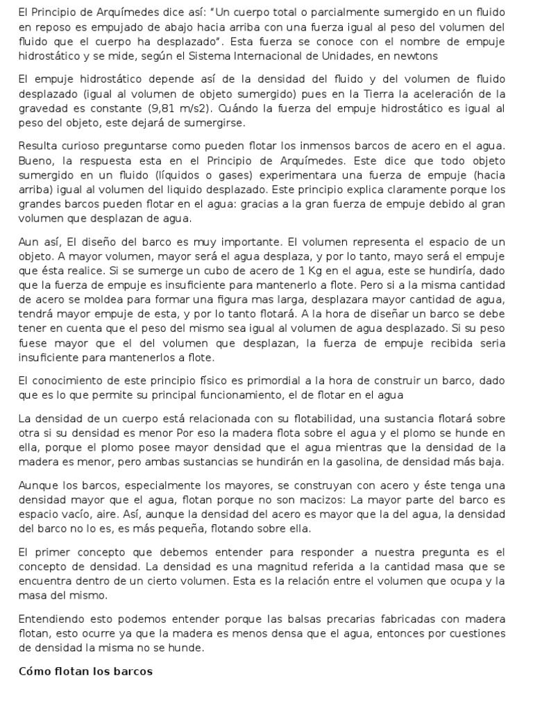 Cómo flotan los barcos en el agua | PDF | Densidad | Agua
