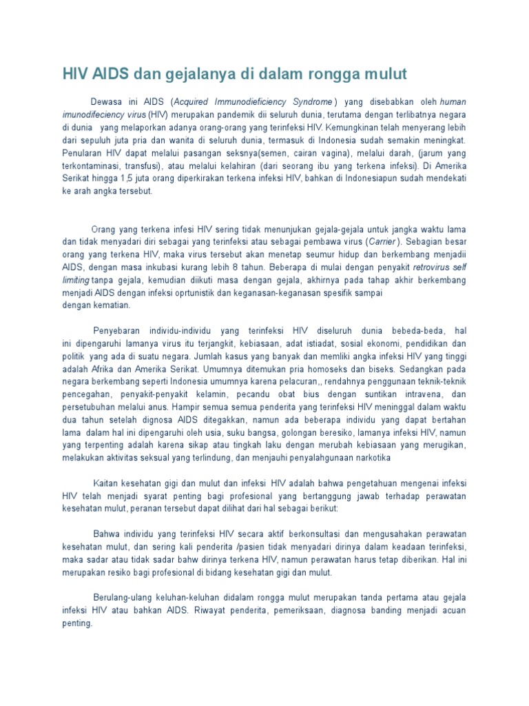HIV AIDS Dan Gejalanya Di Dalam Rongga Mulut | PDF | Kesehatan Holistik