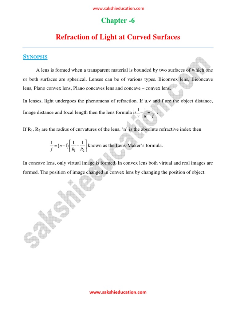 Refraction of Light at Curved Surfaces | PDF | Lens (Optics ...