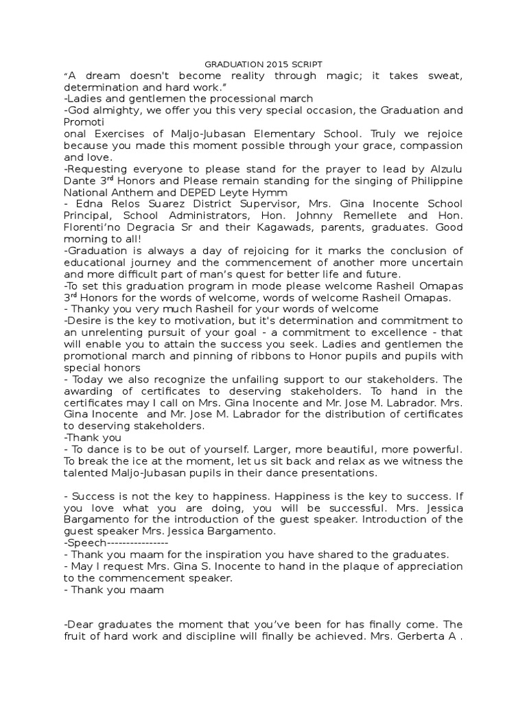 Graduation 2015 Script 1 | PDF