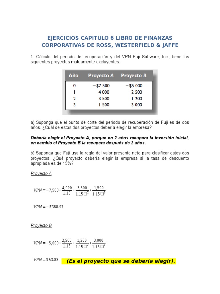 Ejercicios Capitulo 6 Ross y Capitulo 7 Berk | PDF