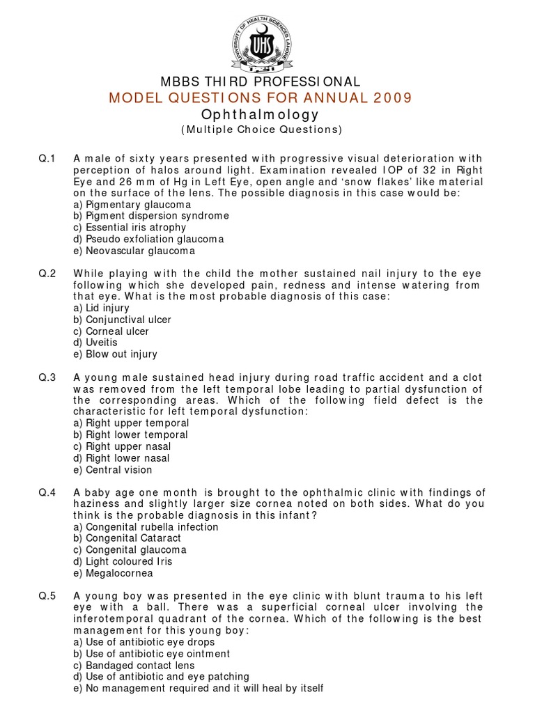 Eye MCQ | PDF | Glaucoma | Cornea