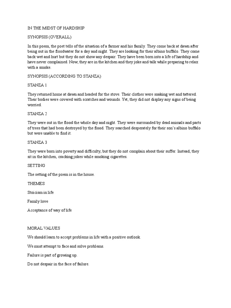 In the Midst of Hardship Notes | Poetry