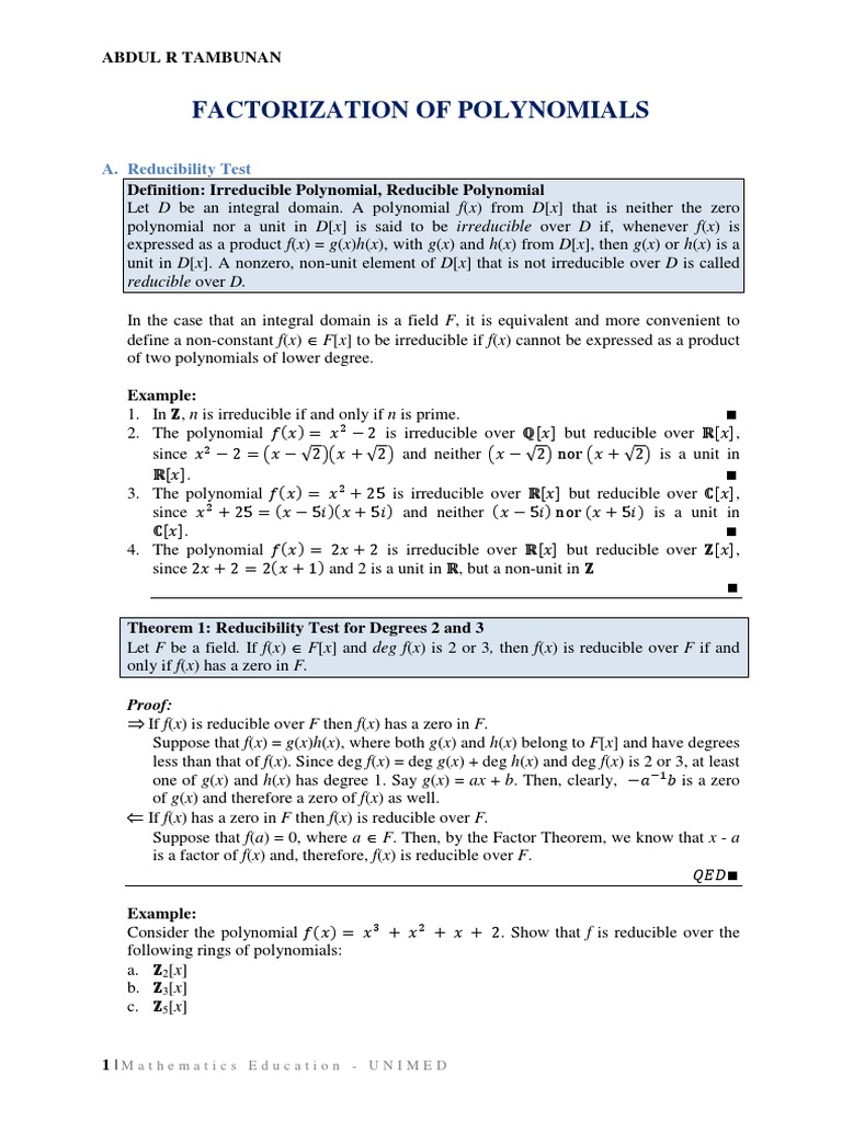 Factorization of Polynomials Ring PDF | PDF | Ring Theory | Algebra