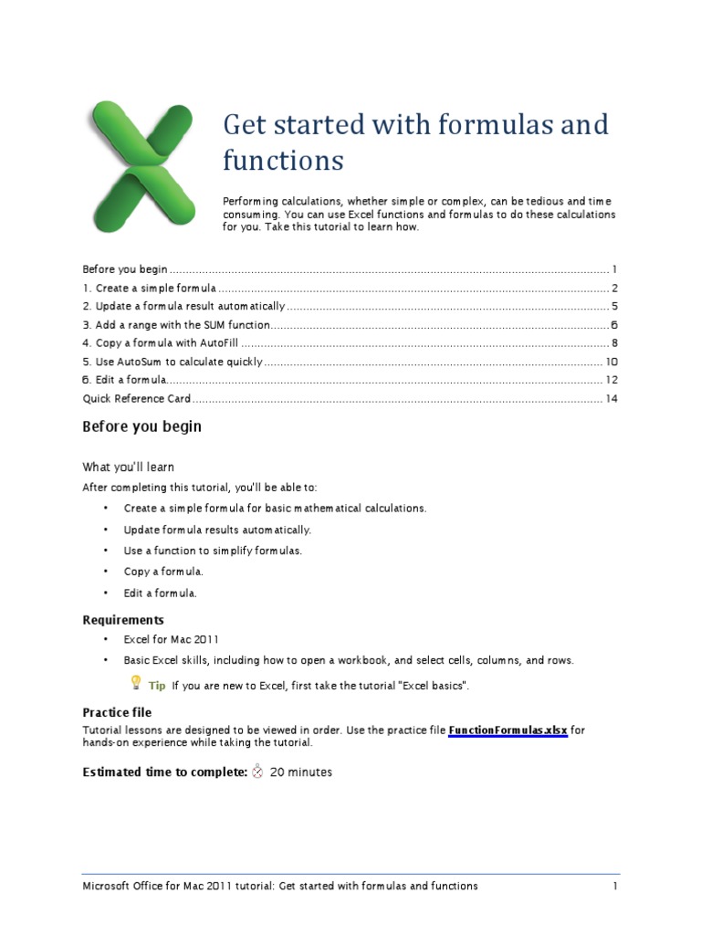 Excel Tutorial - Get Started With Formulas and Functions | PDF ...