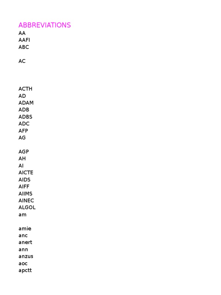 Abbreviations: AA Aafi ABC AC | PDF | Business